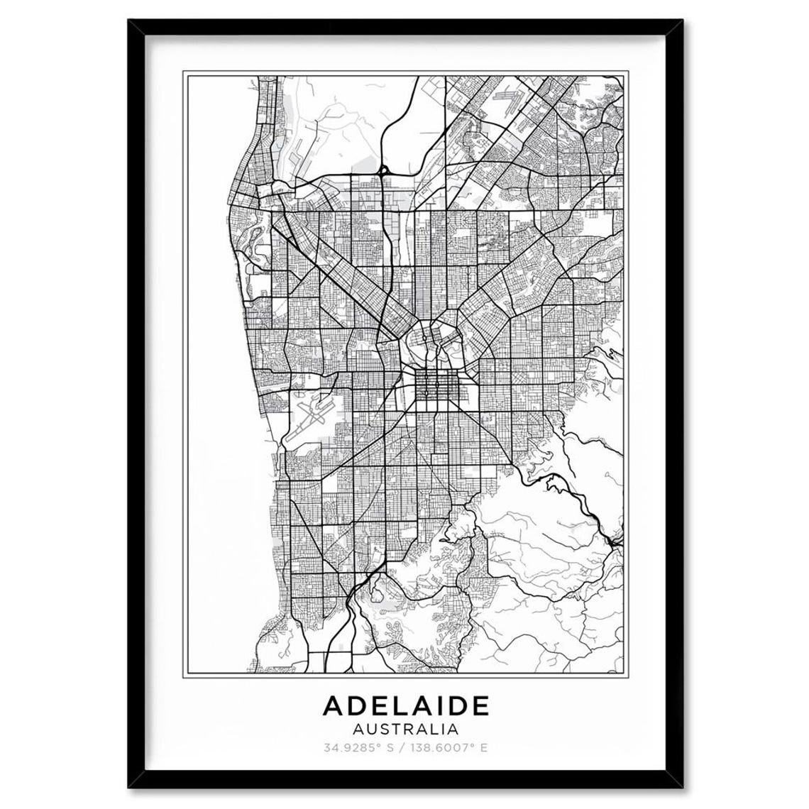 City Map | Adelaide. Poster Printed Maps. Map Wall Art. Choose Your ...