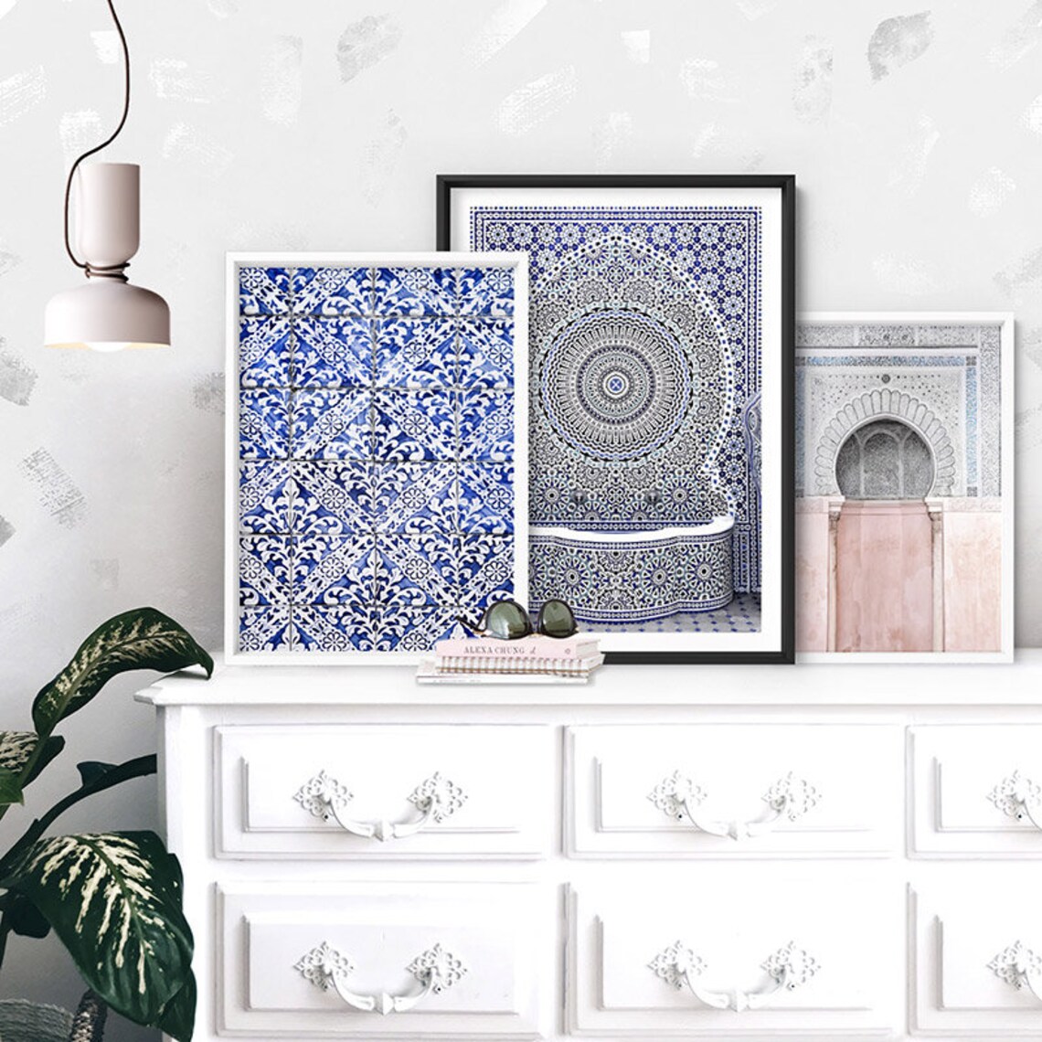 Hamptons Blue Tile Mosaic Wall Art. Printed Artwork Framed or - Etsy
