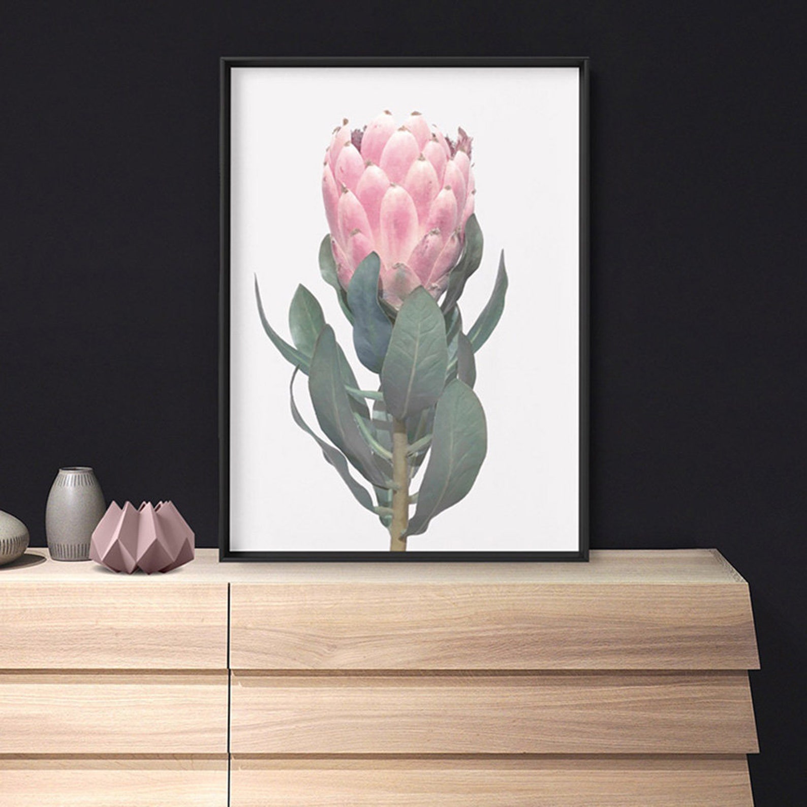 Protea Poster Print. Queen Protea Portrait. Vintage Minimal Design ...