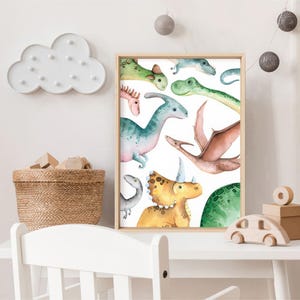 Peek a Boo Dinosaurs Wall Art Print. Watercolor Dinosaur Nursery Print ...