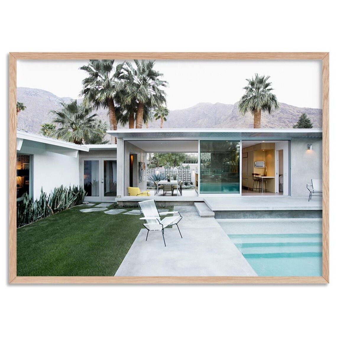 Palm Springs Pool View Poster. Southern Californian Home Wall Art. Mid ...