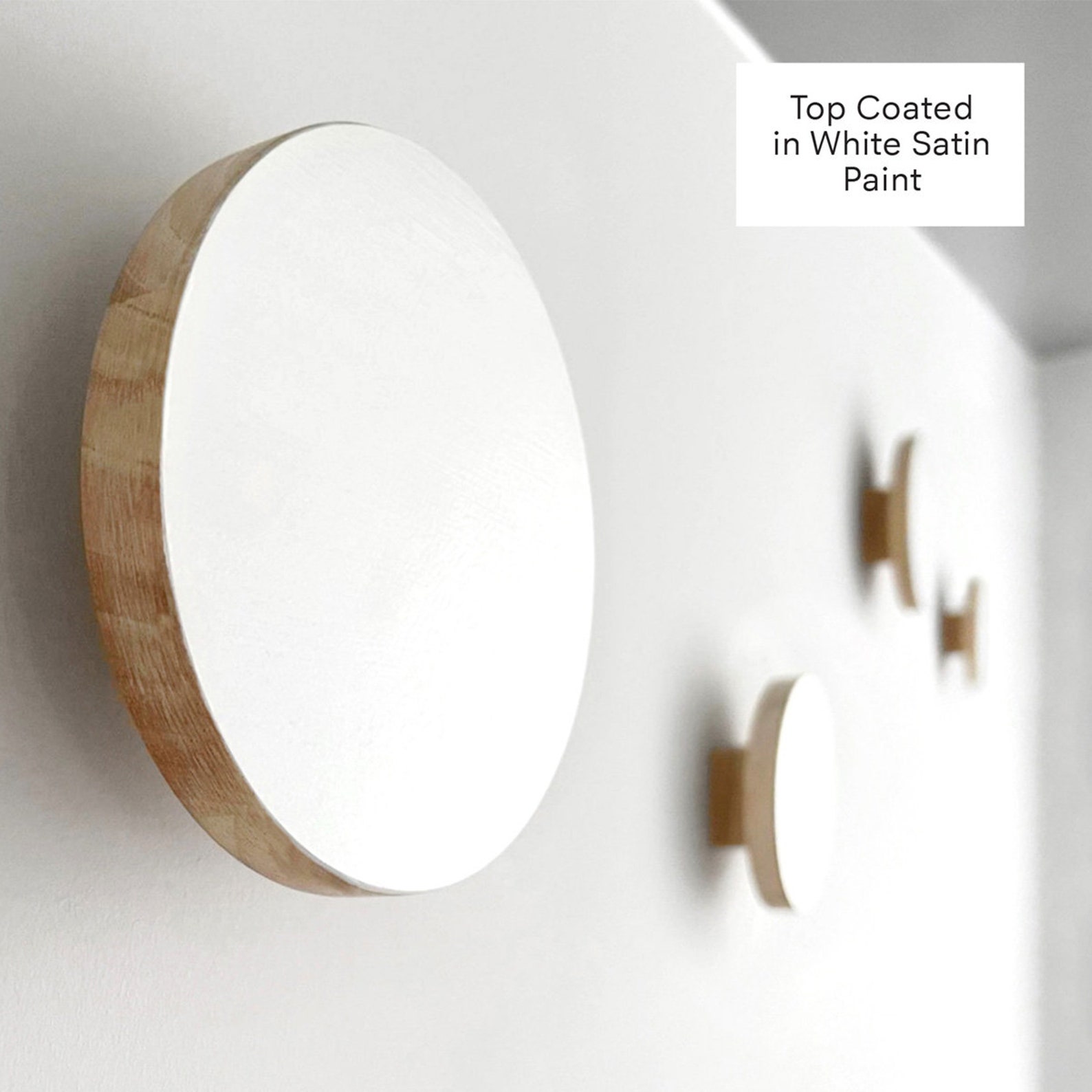 Round Oak Wooden Wall Hook | White. 5 Sizes Available. 3M Strips or ...