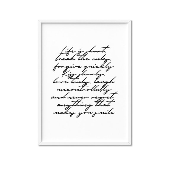Life is Short Quote Art Print. Typography Wall Art in Minimal - Etsy