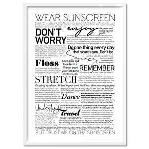 Everybody's Free (to Wear Sunscreen) Lyrics. Typography Wall Art Print ...
