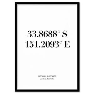 Custom GPS Coordinates Art Print. Personalised Location Poster ...