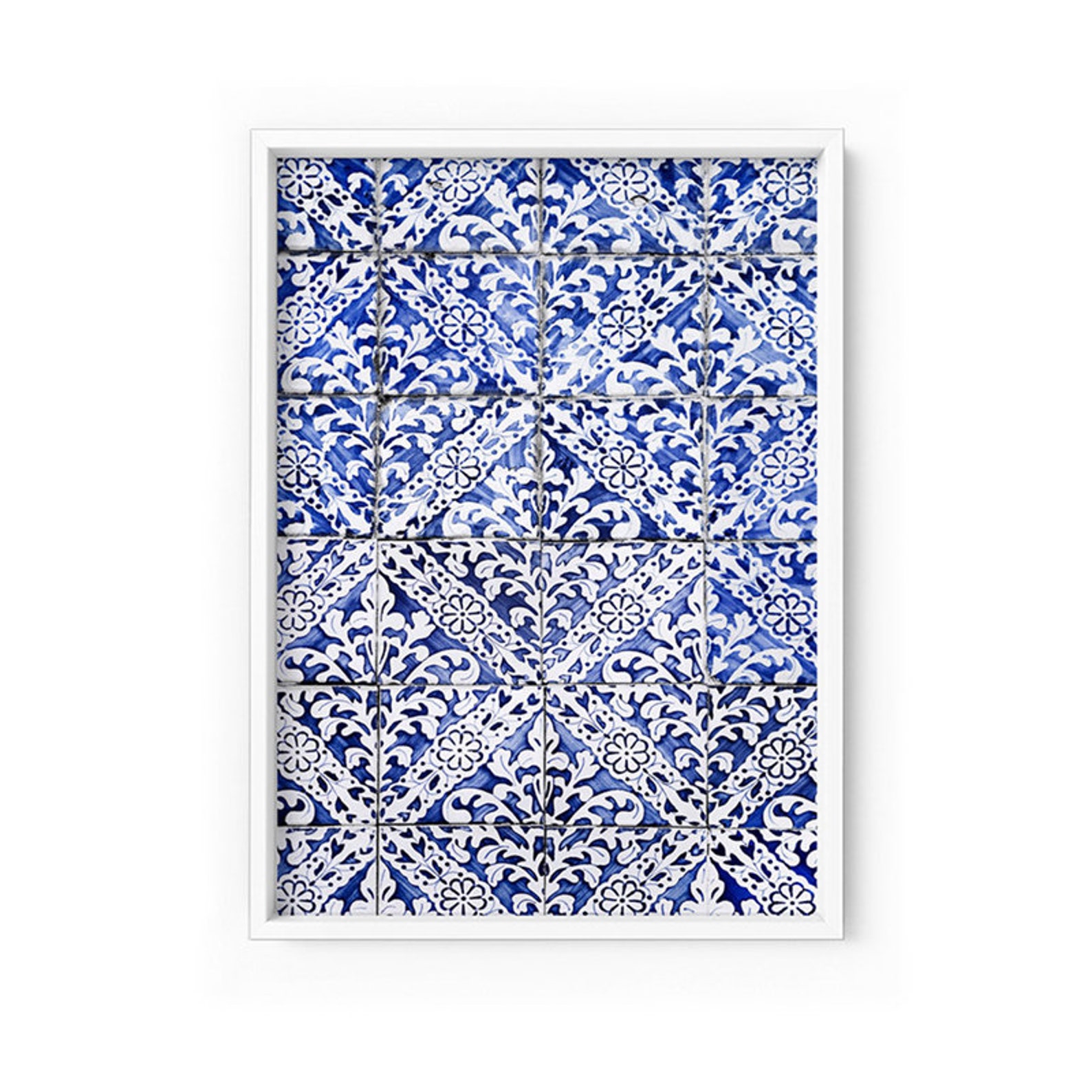 Hamptons Blue Tile Mosaic Wall Art. Printed Artwork Framed or | Etsy