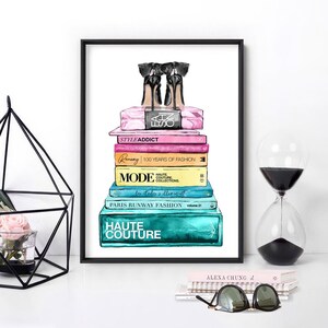 Fashion Book Stack High Heels Art Print. Pastel Rainbow Fashion Book ...
