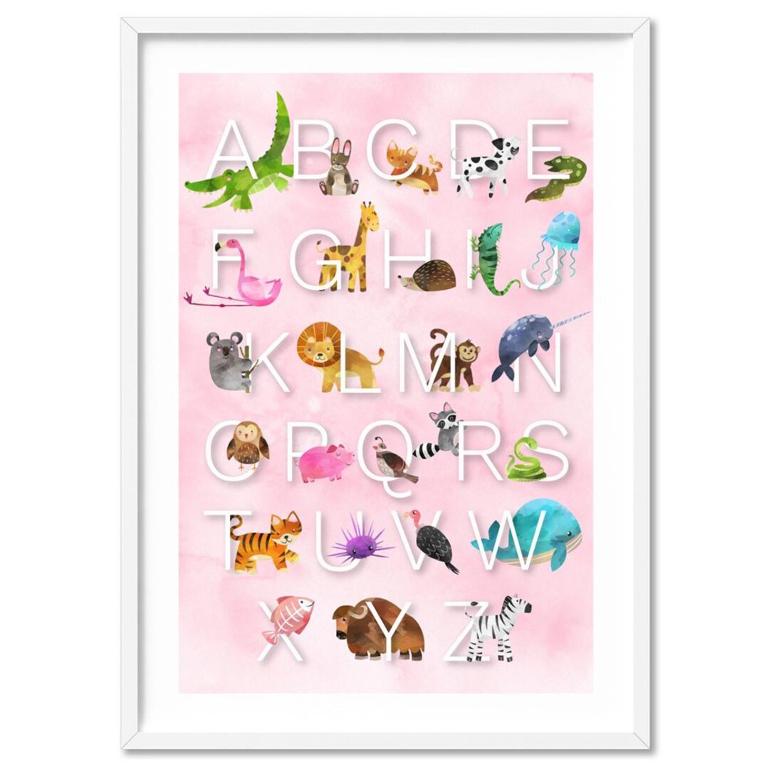 Alphabet Poster Wall Art. ABC Pink Animal Alphabet Art Print. Kids ...