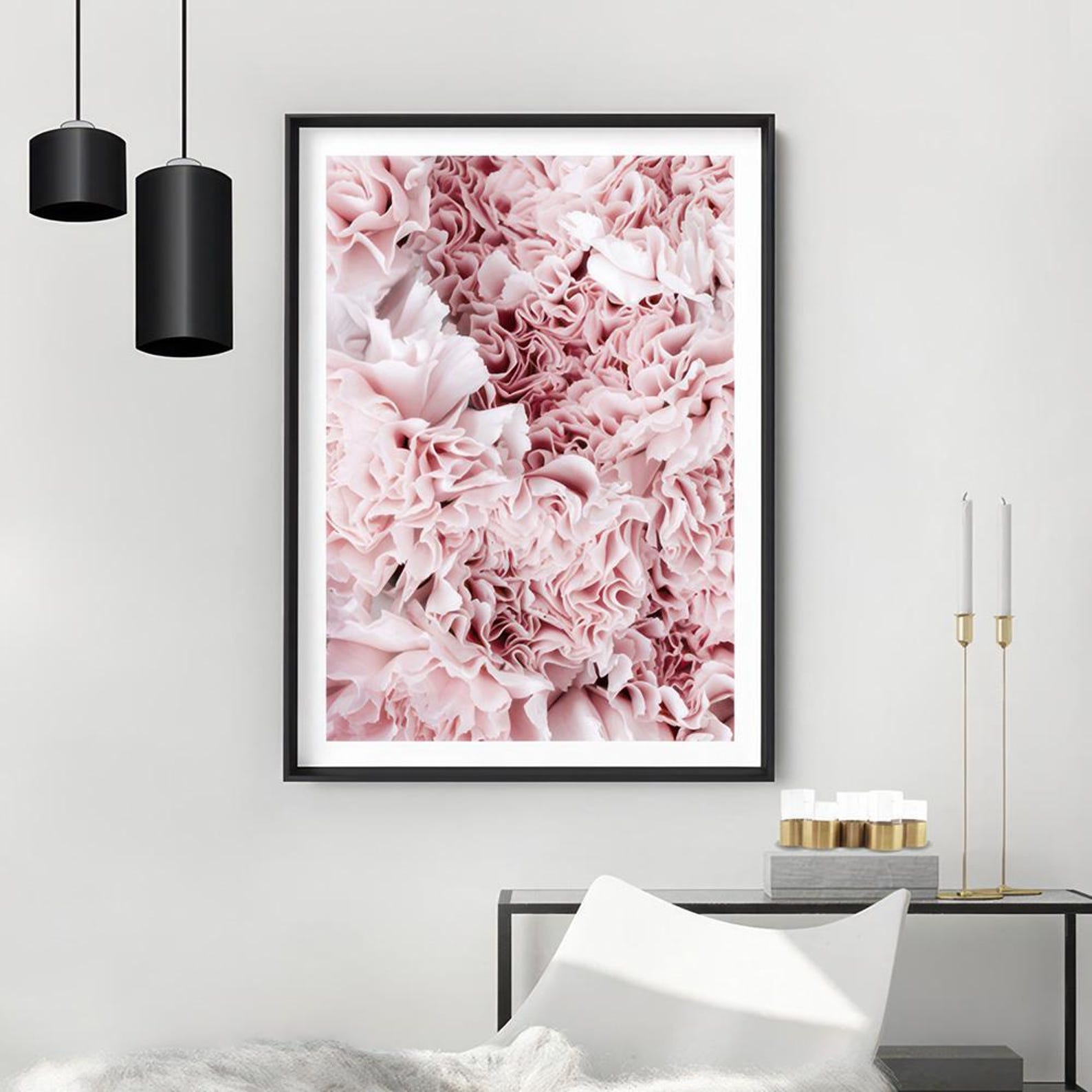 Pink Peonies Bunch Art Print. Light Pink Floral Flowers Poster. Chic ...