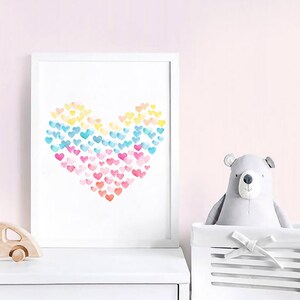 Pastel Rainbow Love Hearts Art Print. Watercolour Hearts in Heart ...
