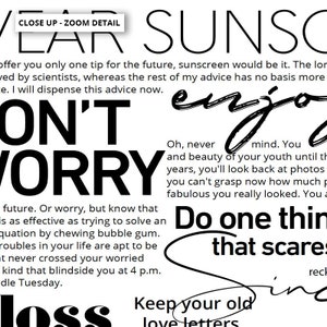 Everybody's Free to Wear Sunscreen Lyrics. Typography - Etsy