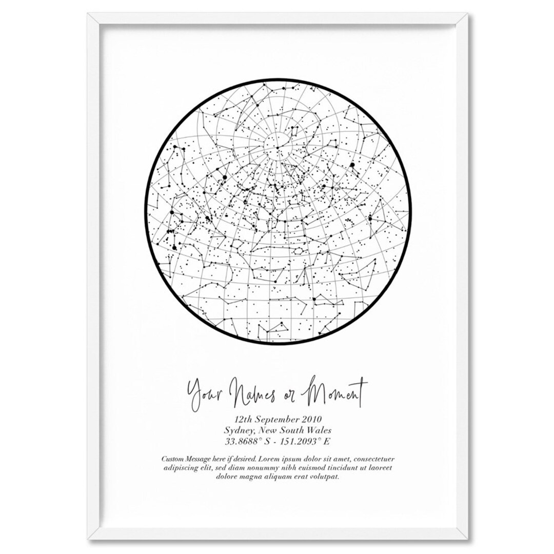 Custom Star Map Art Print. Night Sky Personalised Constellation Poster ...