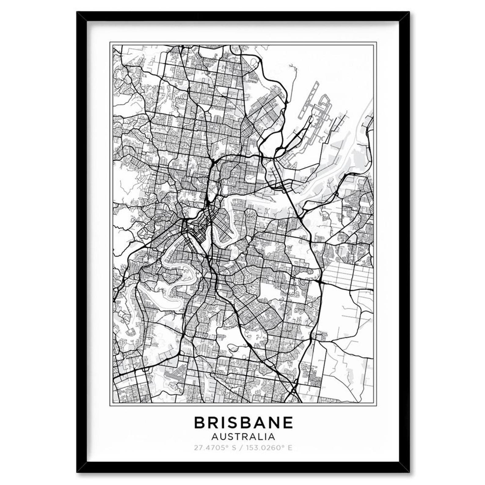 City Map | Brisbane Art Print. Street Map Poster. Map Wall Art ...