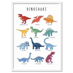 Dinosaurs Chart Art Print. Colourful Dinosaurs Poster for Kids or ...