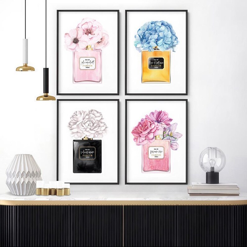 Perfume Parfum Bottle Wall Art. Fashion Art Print. White Watercolour ...