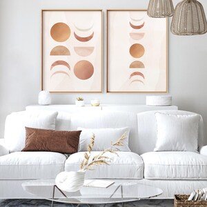 Boho Moon Sun Phases Wall Art Print. Terracotta & Blush on Beige ...