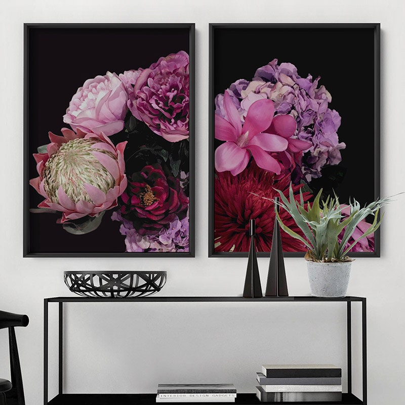 Floral Watercolour Art Print. Dark Dramatic Decor. Framed Wall - Etsy