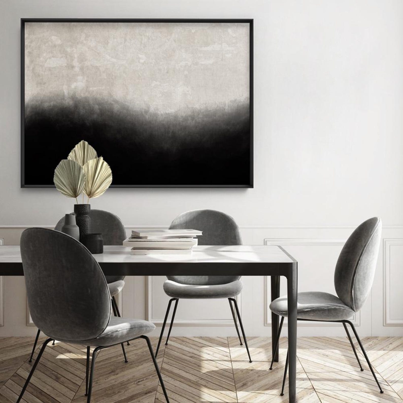 Black on Linen Abstract Art. Wall Art Printed Painting. Minimalist ...
