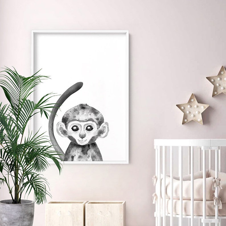 Monkey Cheeky Peek a Boo Print. Kids Wall Art Canvas or | Etsy
