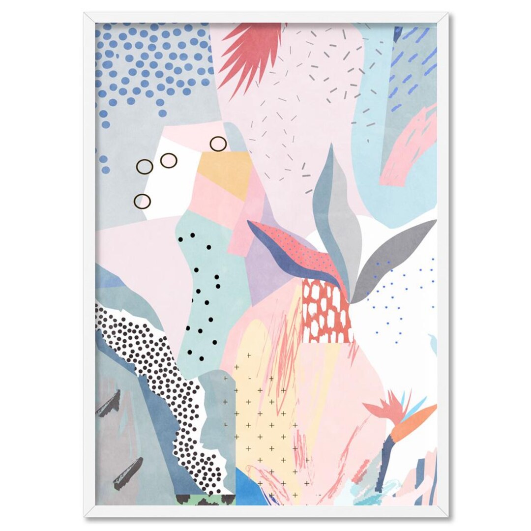 Pastel Pop Memphis Style Abstract Art. Colourful Geometric Wall Art ...