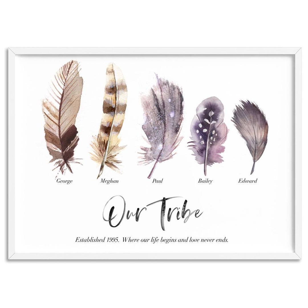 Personalised Our Tribe Feathers Art Print. Your Family Names. Custom ...