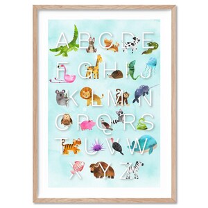 Alphabet Kids ABC Art Print. Teal Animal Alphabet Art Print. Kids ...