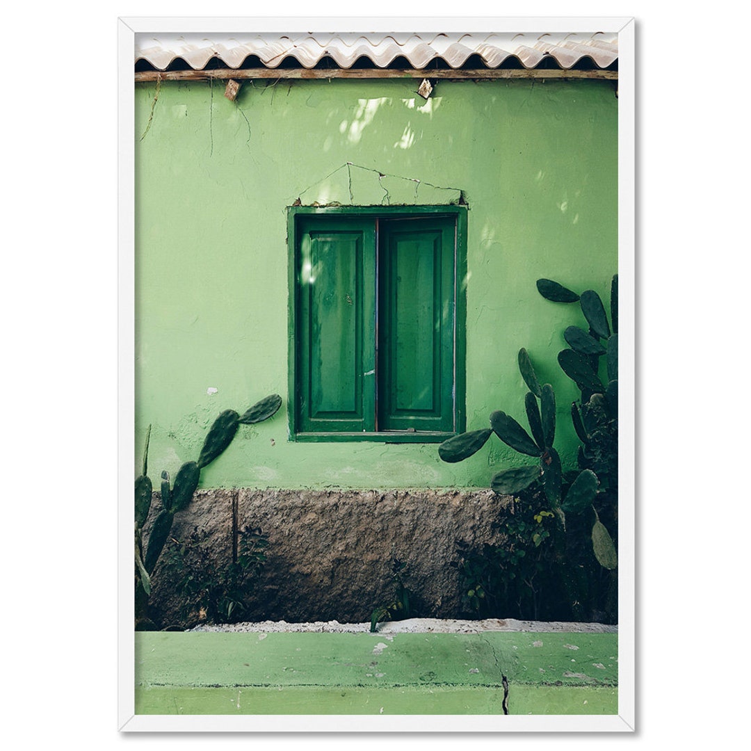 Green Shutters Window Frame Poster Print. Green Villa Desert Art Print ...