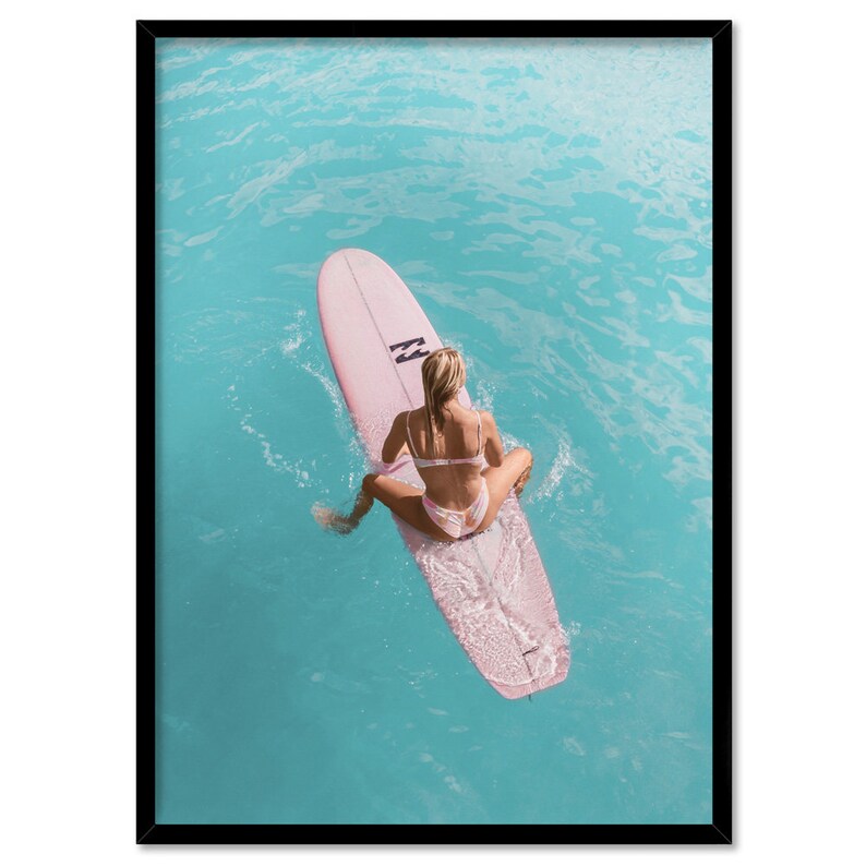 Surfer Girl Poster. Woman on Surfboard Art Print. Aerial Ocean - Etsy