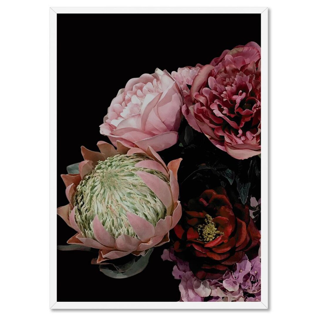 Floral Watercolour Art Print. Dark Dramatic Decor. Framed Wall Art or ...