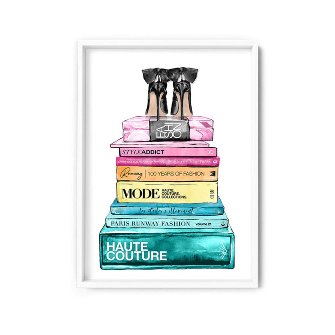 Fashion Book Stack High Heels Art Print. Pastel Rainbow - Etsy