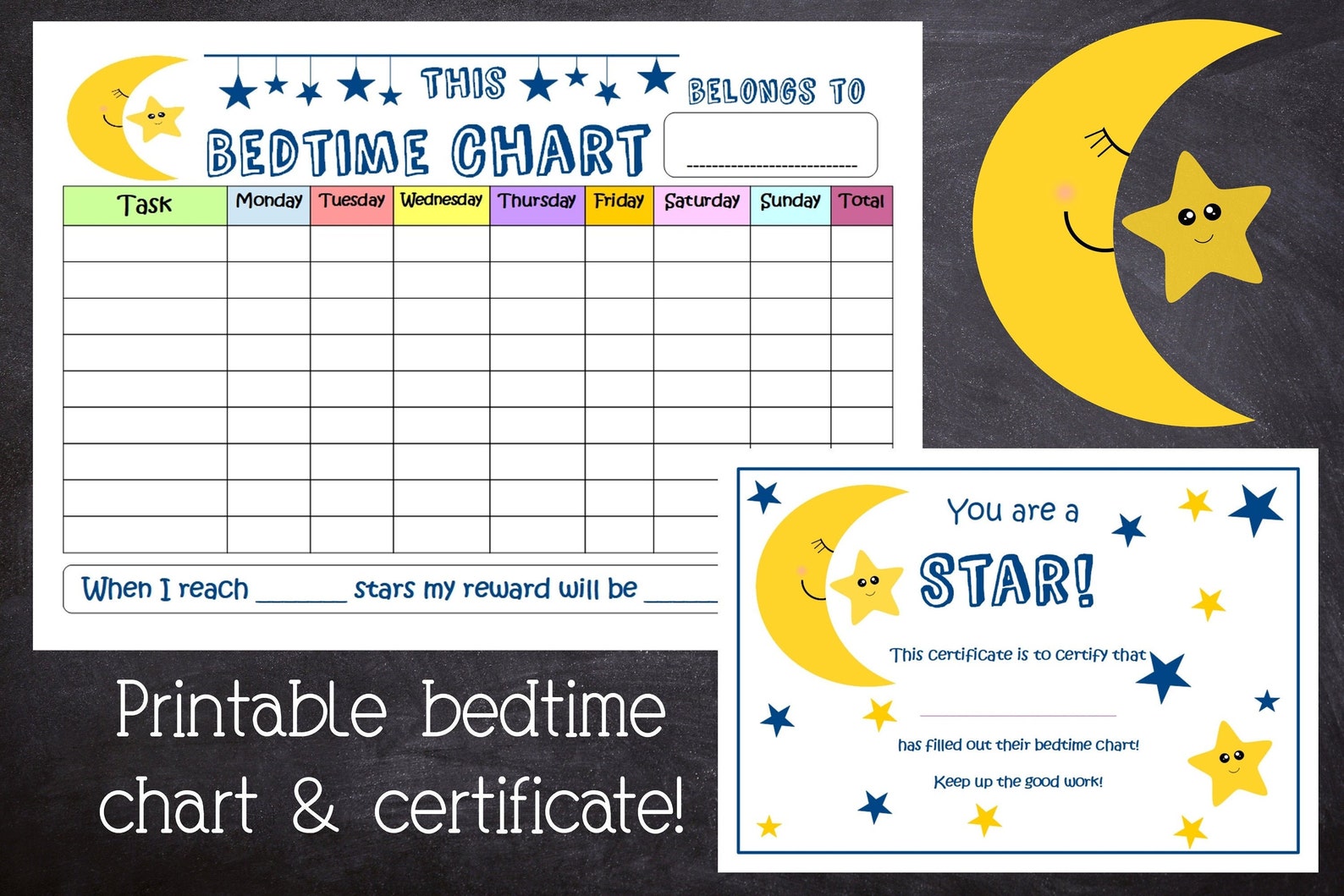 Bedtime Reward Chart for Kids Printable Bedtime Chart With | Etsy UK