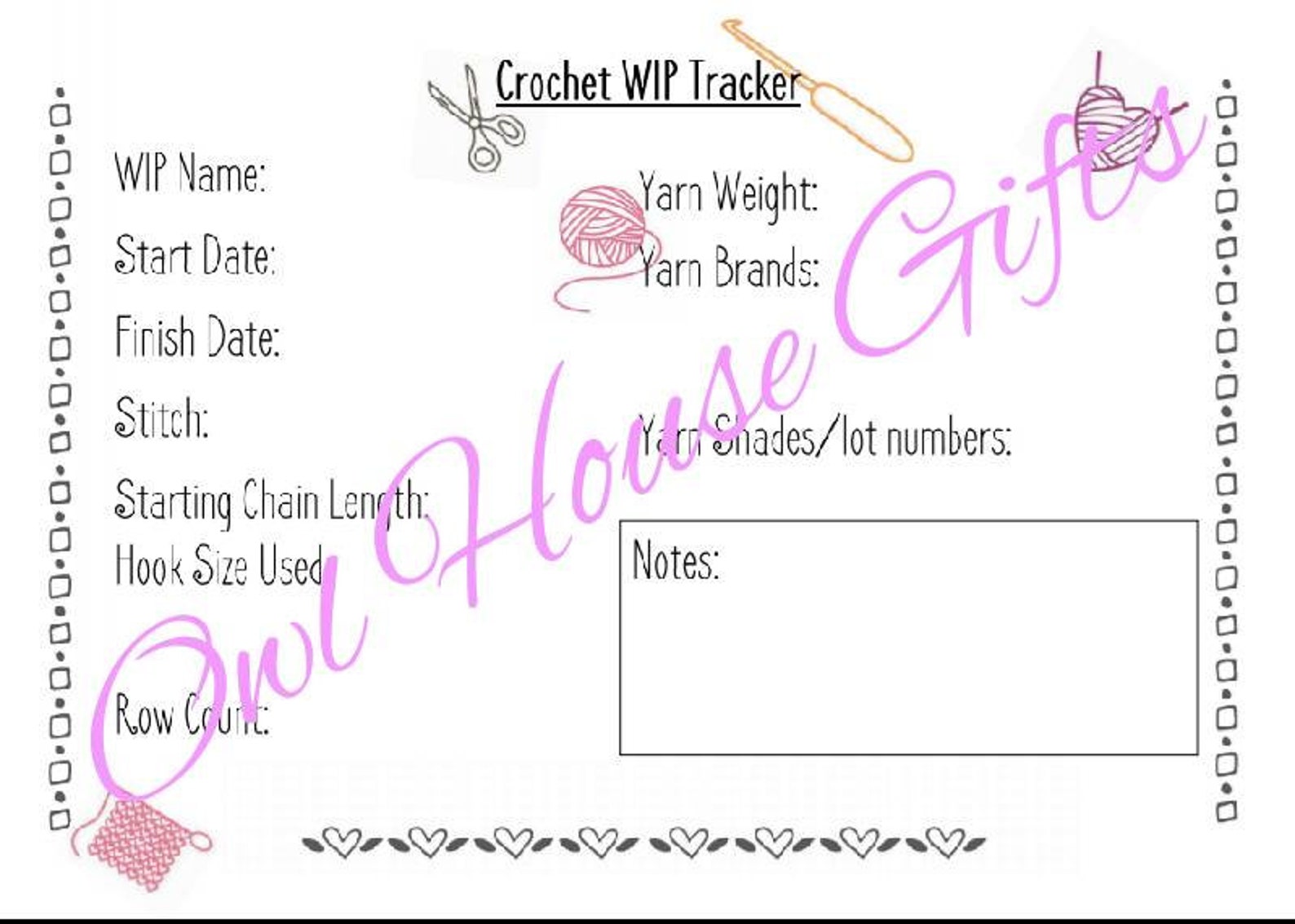Printable Crochet Tracker Work in Progress Crochet Diary - Etsy