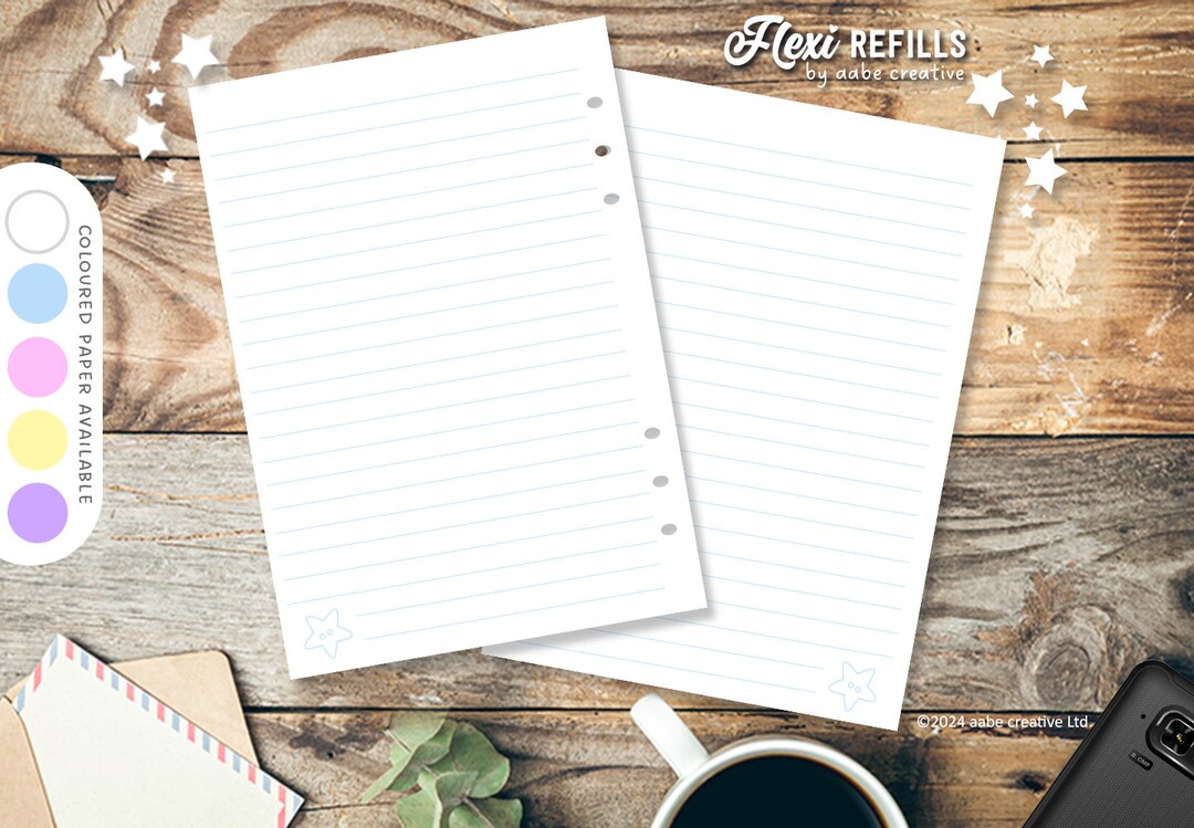 Lined Notepaper, Coloured Paper Available, Flexi Refills, A5 Planner ...