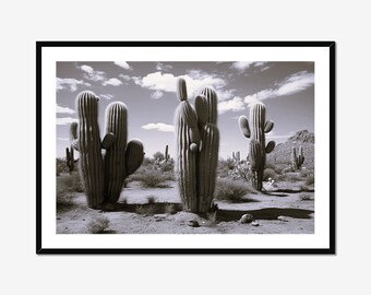 Black and White Desert Cactus Framed Print Fine Art - Etsy