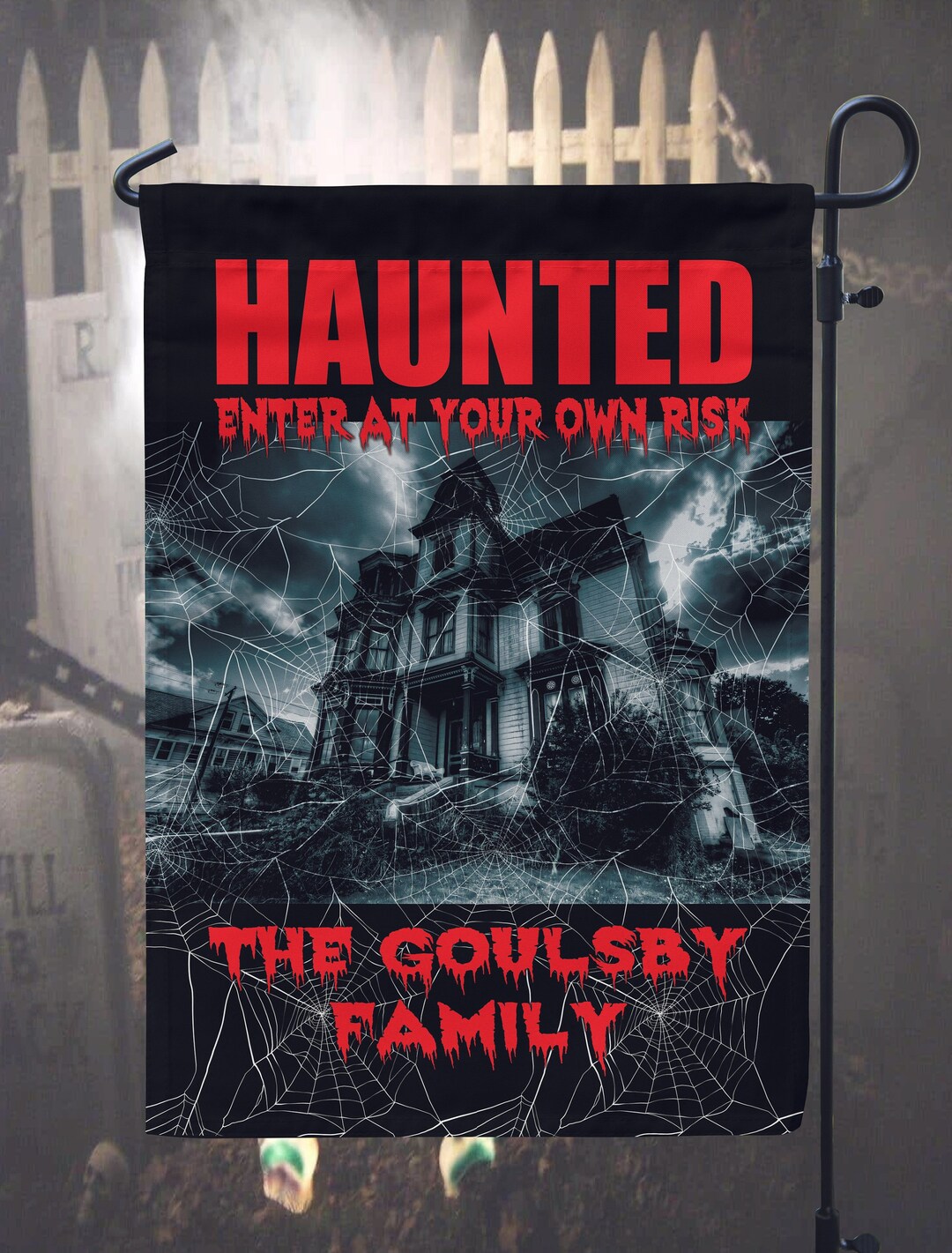 Haunted House Garden Flag, Personalized Halloween Flag, Scary Halloween ...