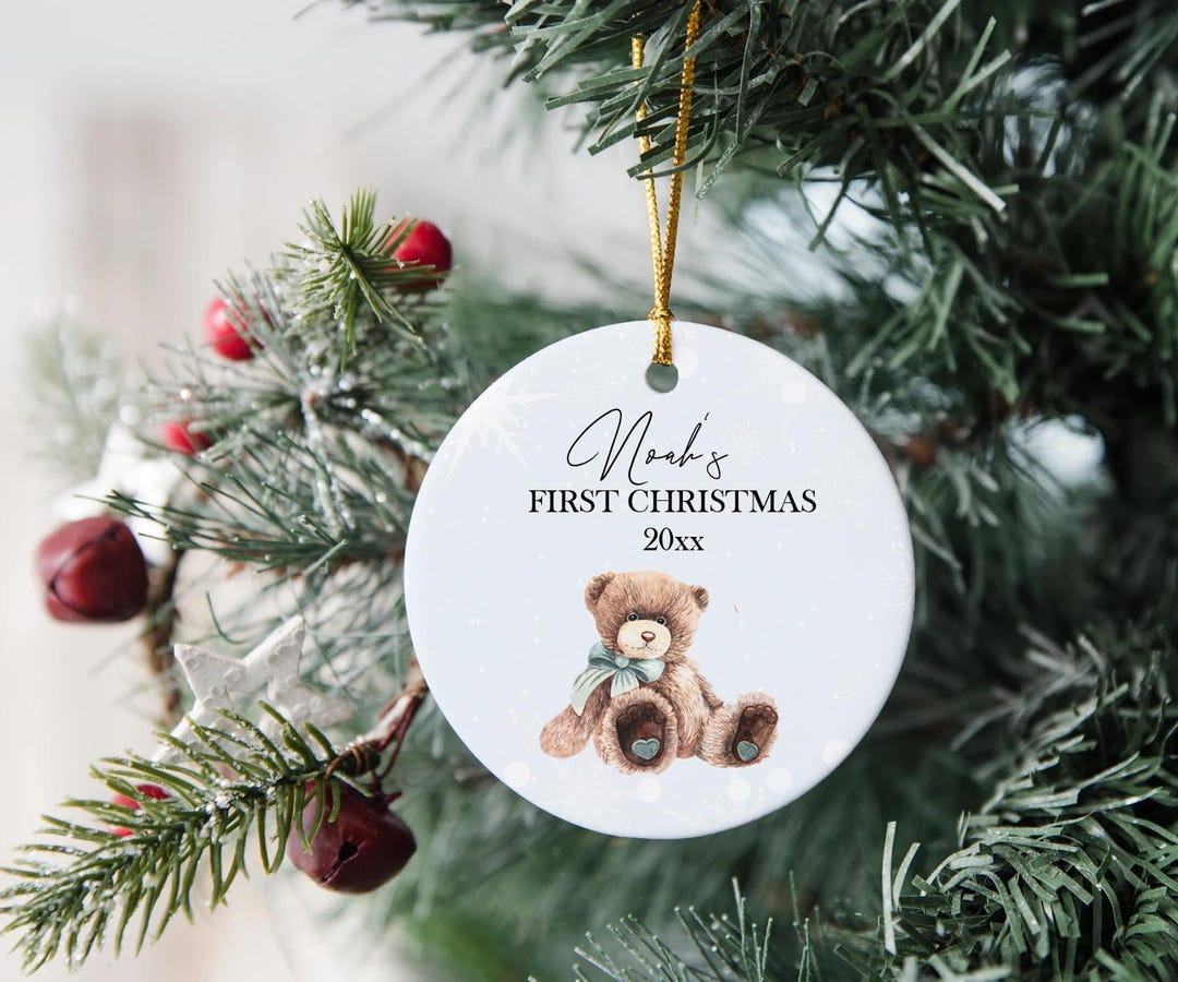 Teddy Bear First Christmas Ornament: Newborn Baby Boy Ceramic Keepsake ...