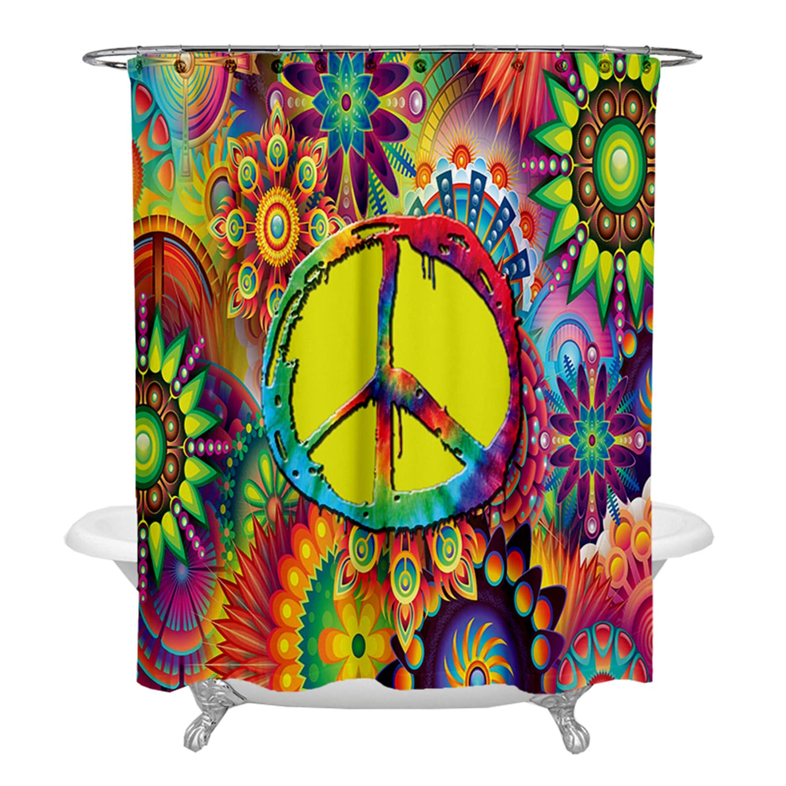 Groovy Peace Sign Shower Curtain Psychedelic Themed Bathroom - Etsy