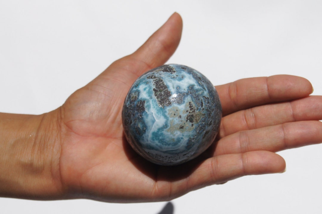 Larimar Sphere, Original and Genuine Dominican AA Marbled Larimar ...