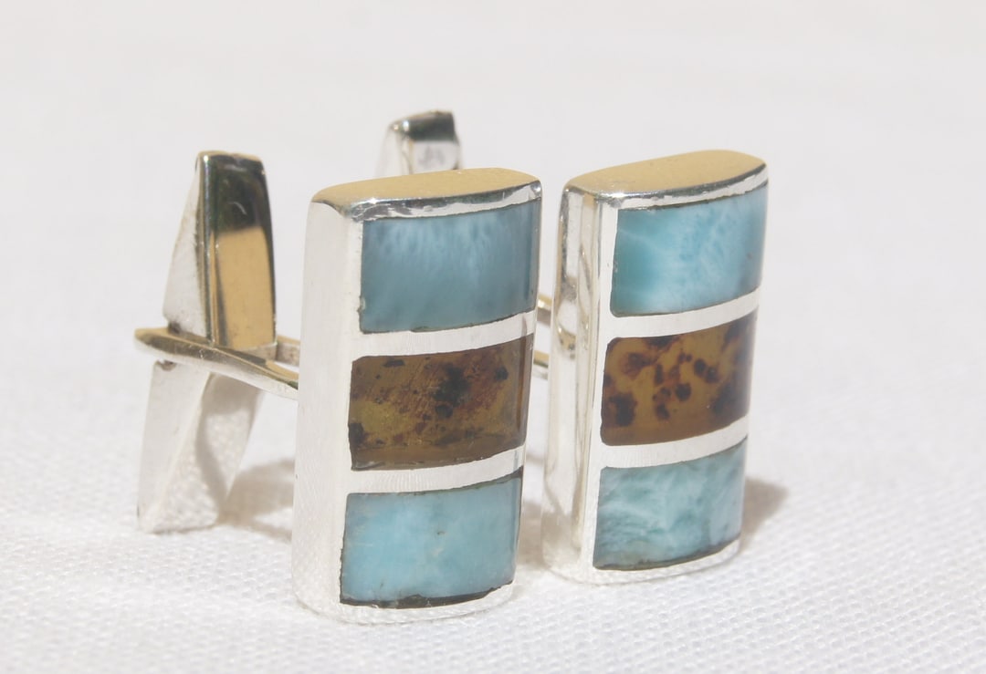 Larimar, Amber Cuff Links, Genuine Dominican AA Marbled Rectangular ...