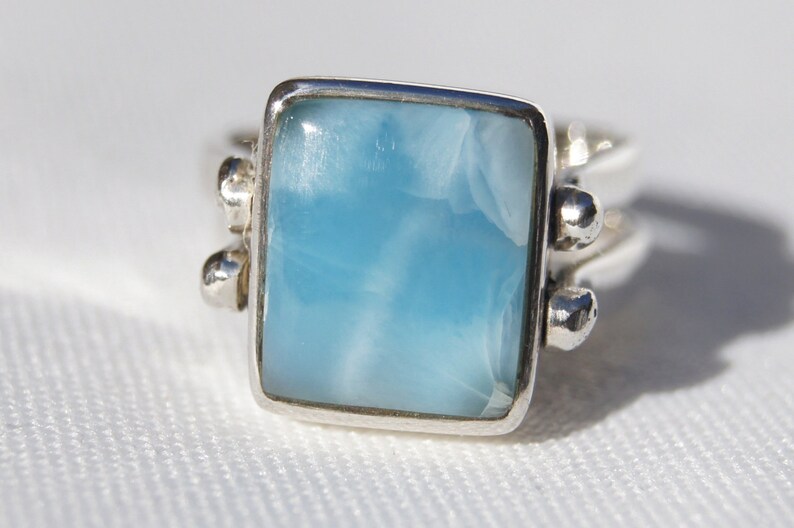 Larimar And Amber Ring Genuine Dominican AA Marbled | Etsy