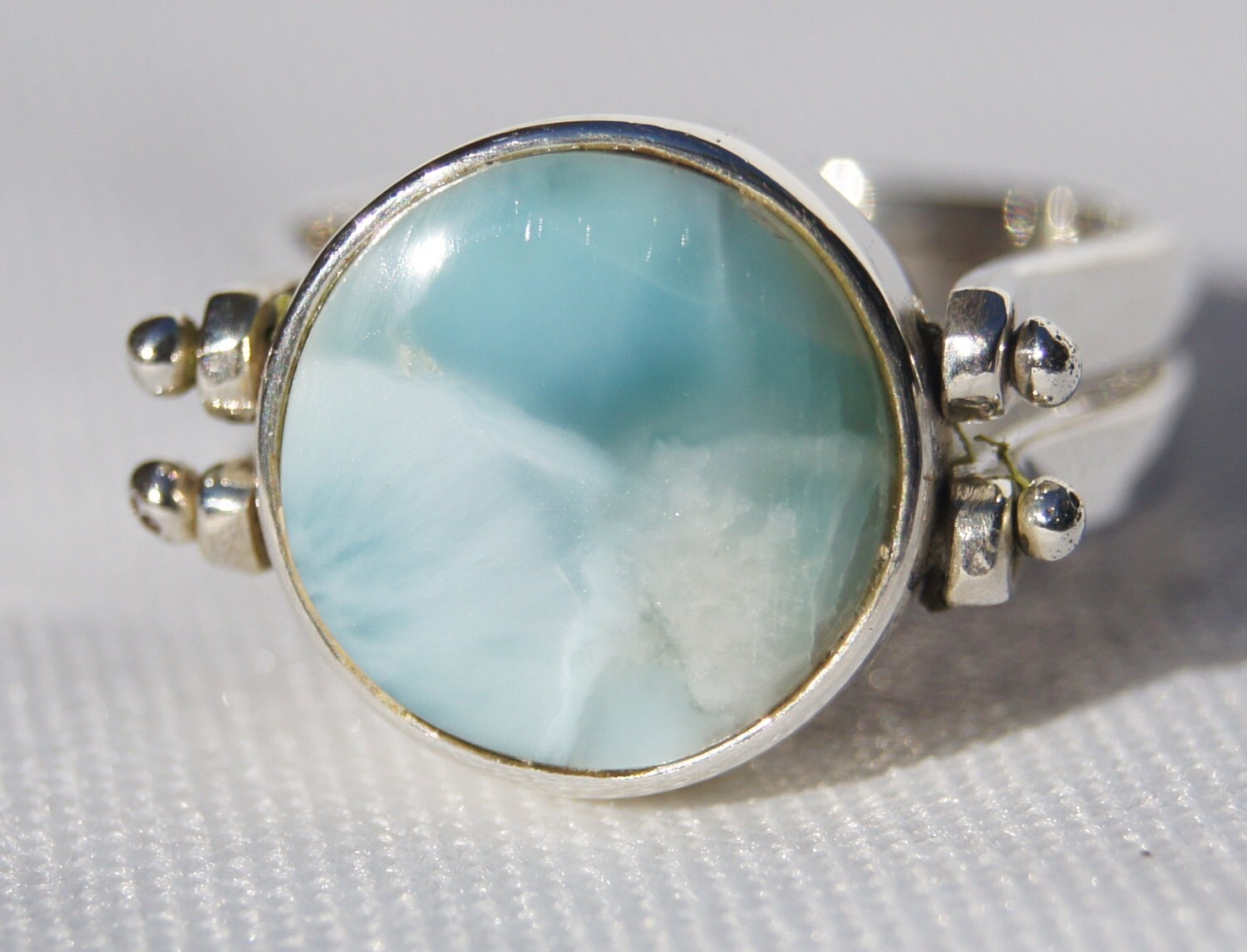 Larimar And Amber Ring Genuine Dominican AA Marbled Round | Etsy