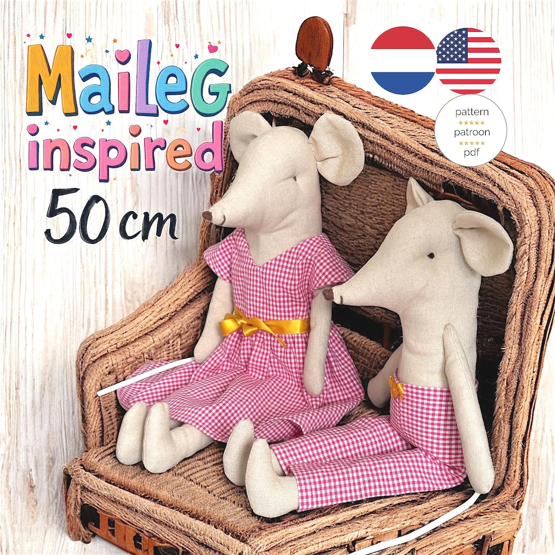 Tutorial & Pattern Maileg Mouse 50 Cm | Pdf Pattern and Sewing ...