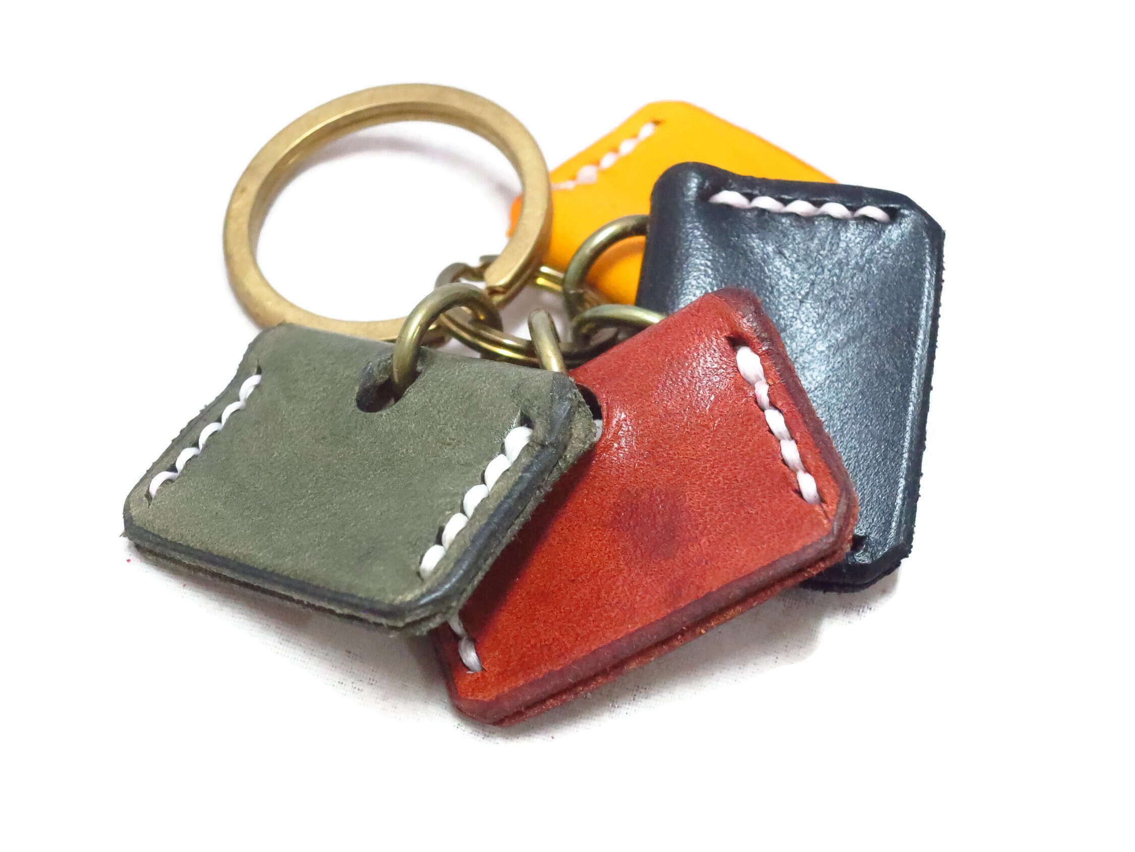 Multicolor Leather Key Top Cover, Keychain With Solid Brass Key Ring ...