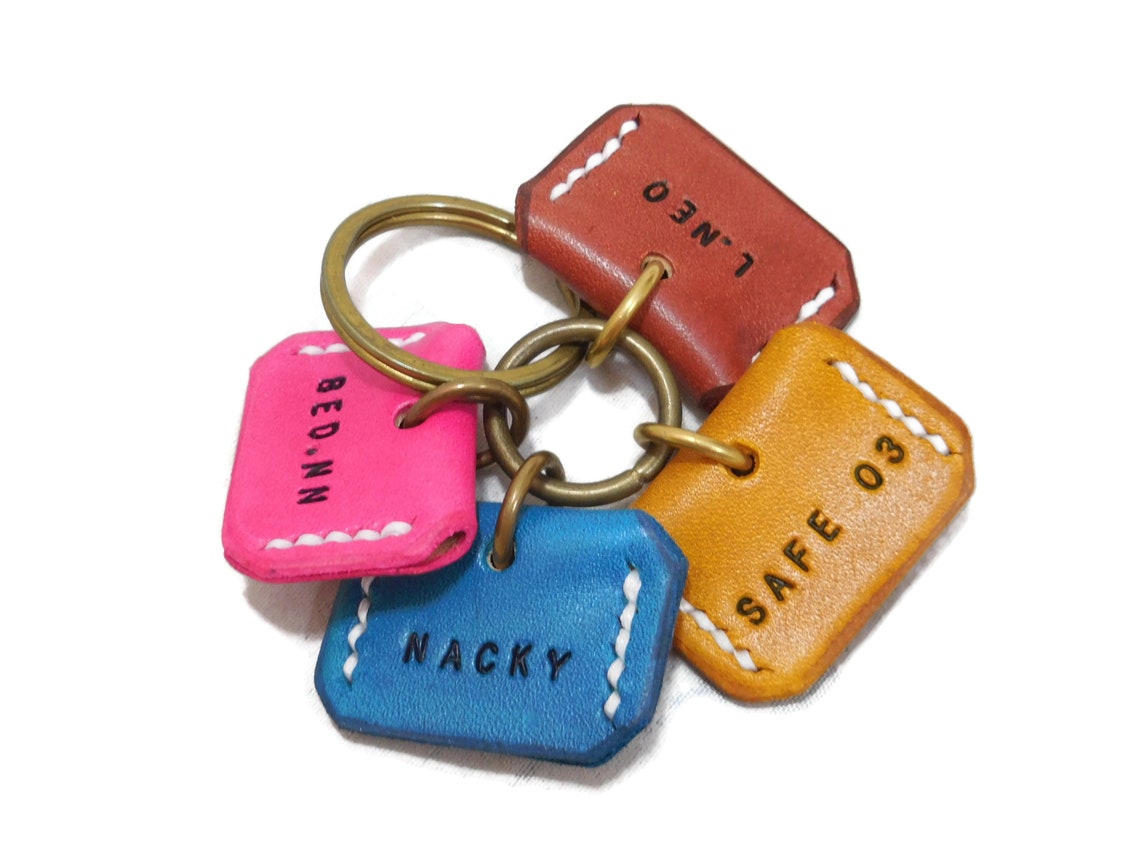 Multicolor Leather Key Top Cover, Keychain With Solid Brass Key Ring ...