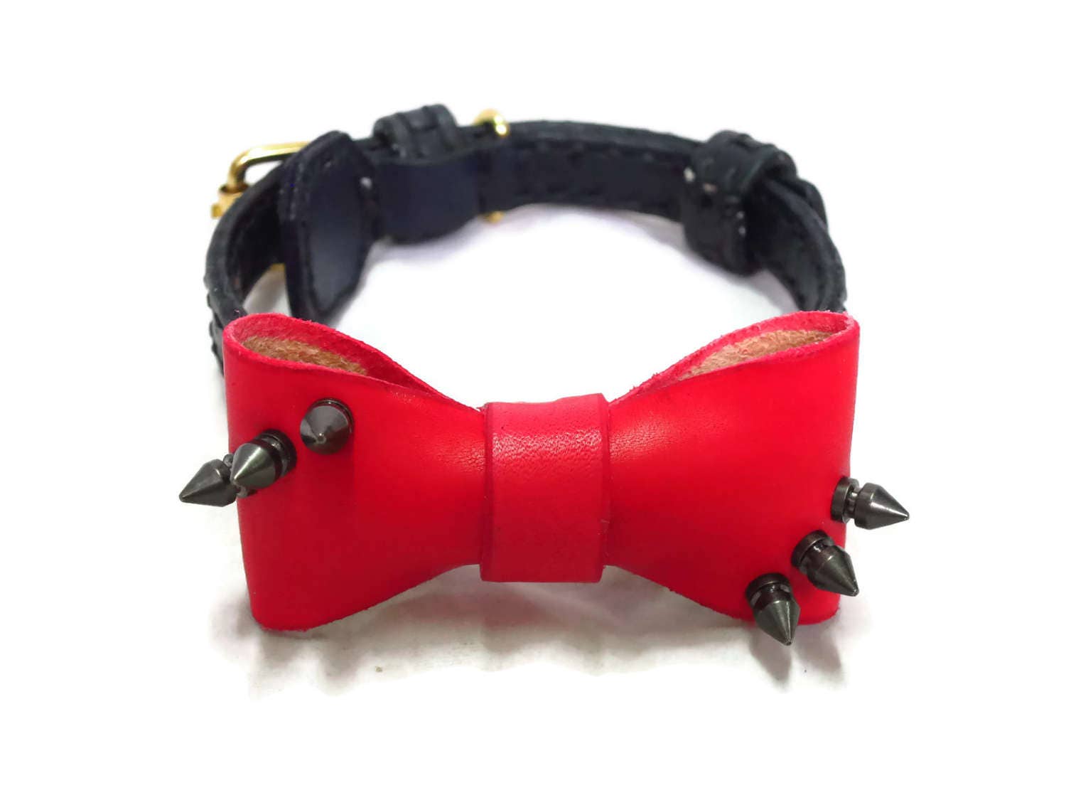 Designer dog collars leather dog collars with bow spike | Etsy