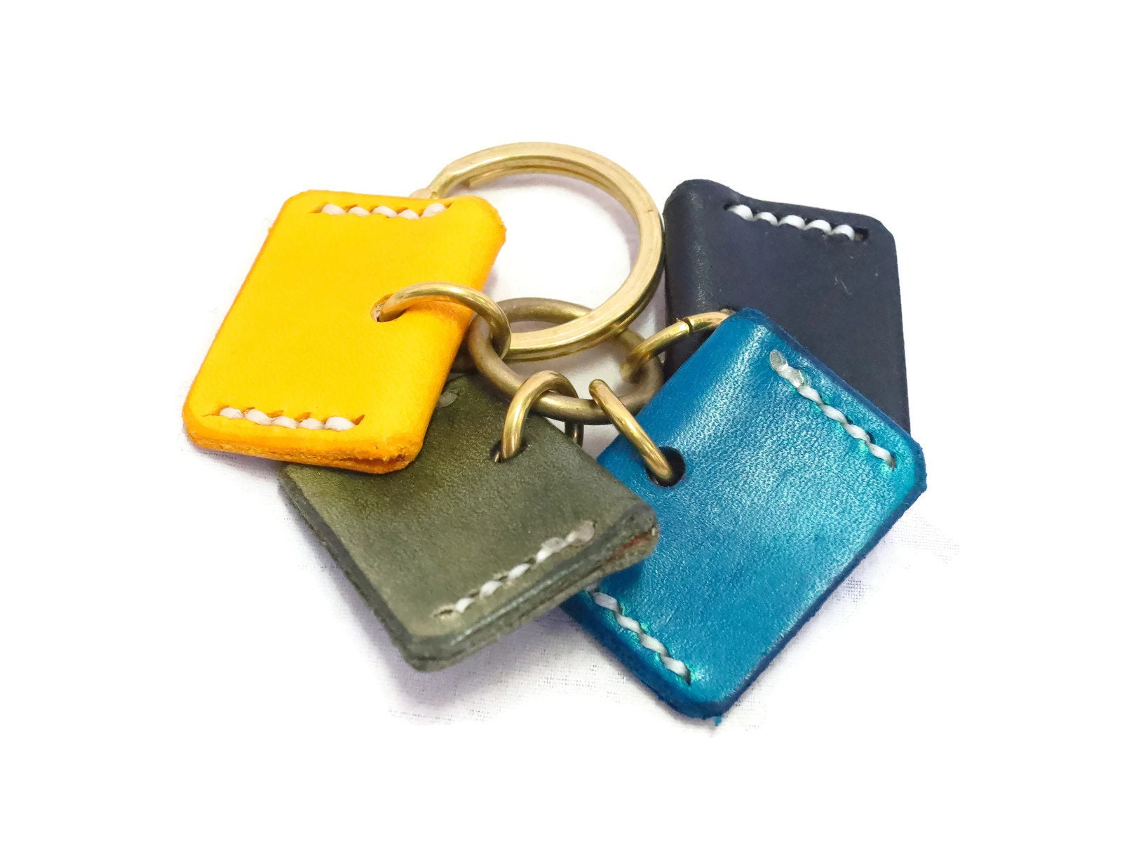Multicolor Leather Key Top Cover, Keychain With Solid Brass Key Ring ...