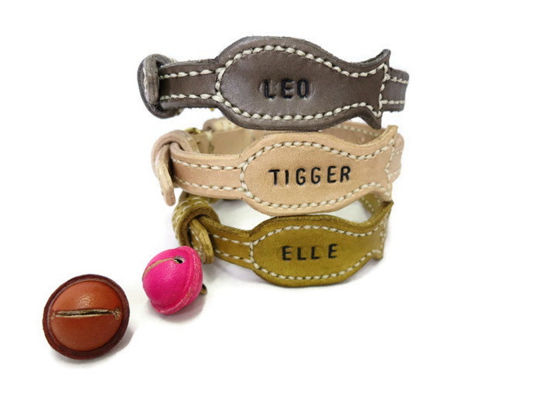Cat Collar Personalized - Leather Fish Tag Inserted Cat Collars, Cat ...