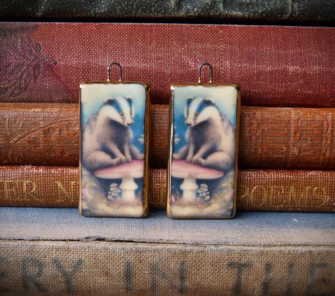 Handmade Ceramic Badger Sat on a Toadstool Illustration Charms With a ...