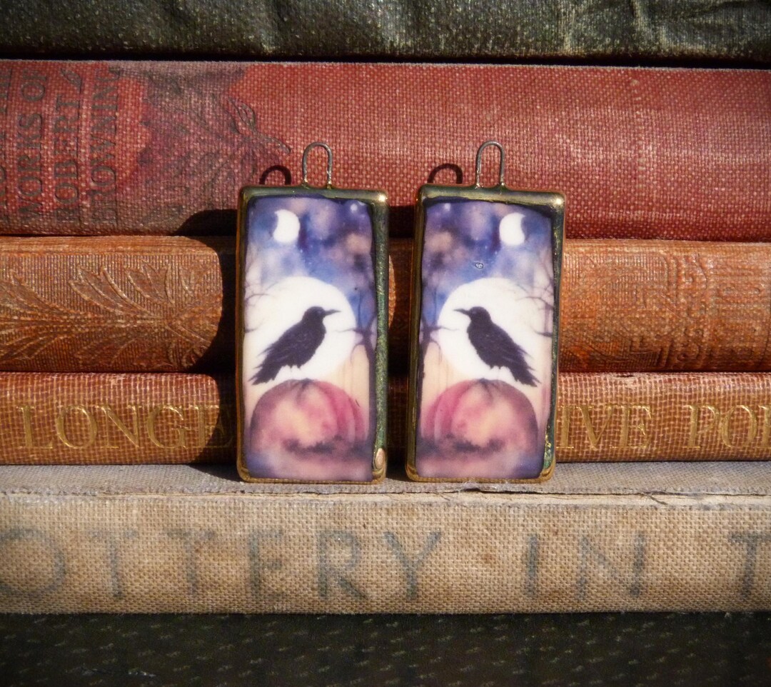 Handmade Ceramic Charms: Raven Sat on a Pumpkin Illustration With a ...