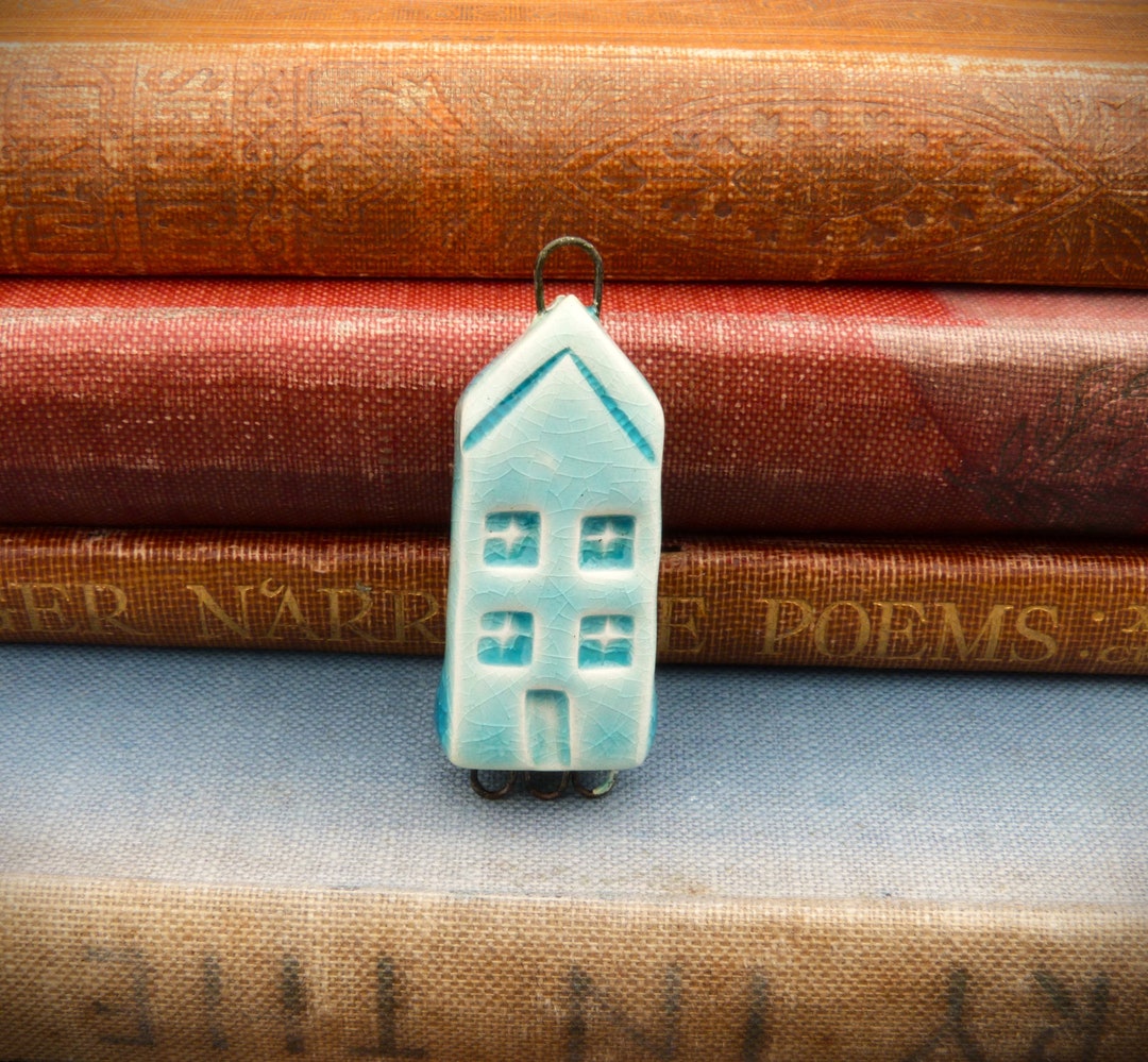 A Handmade Pale Blue Ceramic House Connector Focal Bead - Etsy